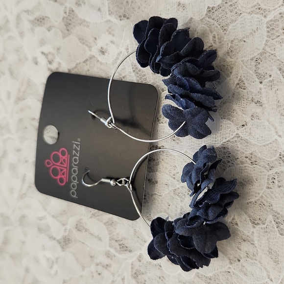 paparazzi | Jewelry | Paparazzi Navy Blue Flower Hoops | Poshmark